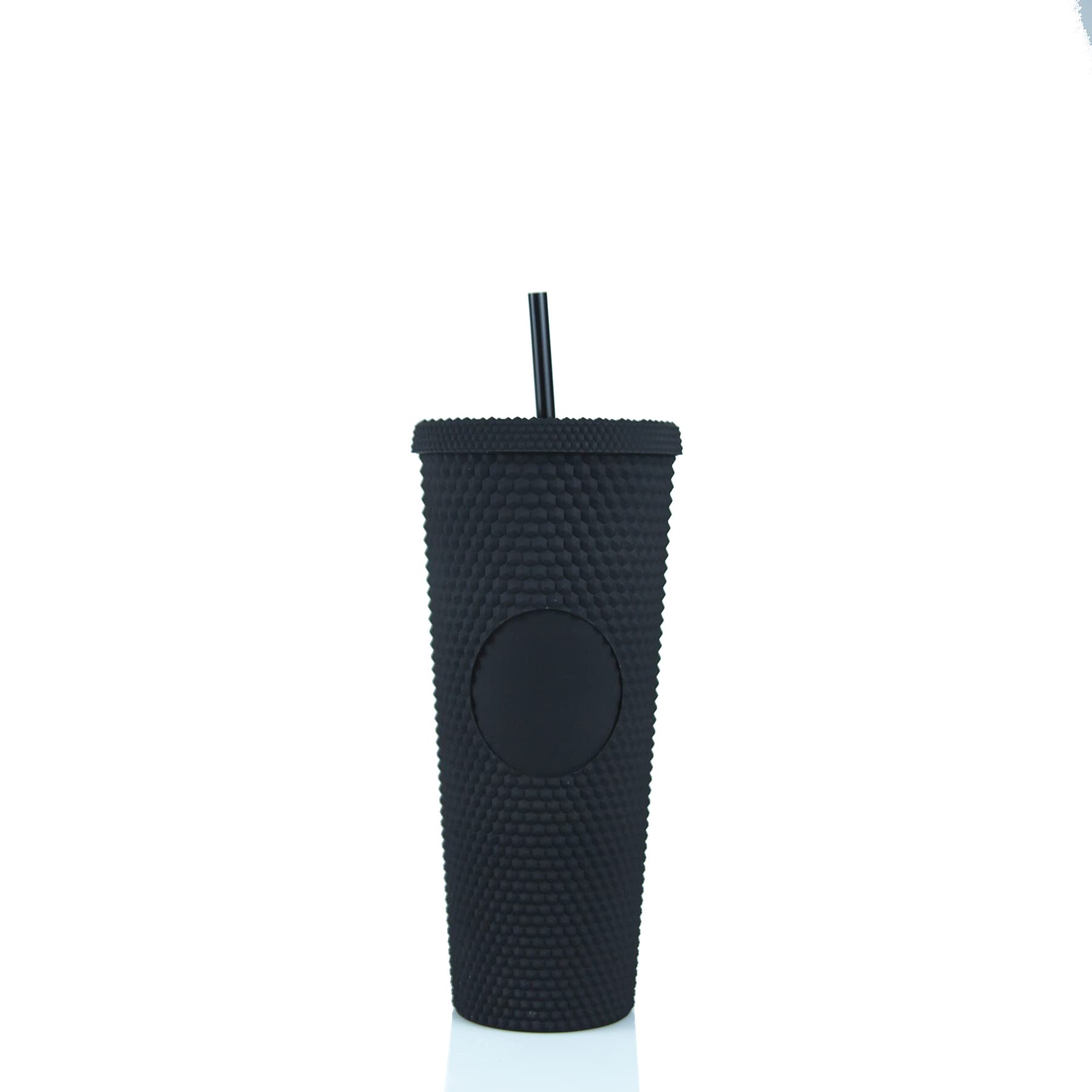 Hogg 24oz Studded Tumbler with lid and straw, DIY, Customizable with Bling or Glitter, Reusable Textured Venti Cup, Double Wall Insulated (24oz with circle, Black)