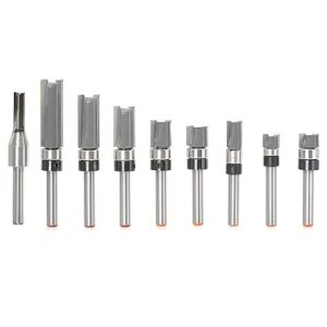 Pattern Flush Trim Router Bits Set 1/4'' Shank, 9PCS Carbide Tipped Template Top Bearing Flush Cut Router Bit, Straight Flush Trim Bit, Wood Milling Cutter for Trimming