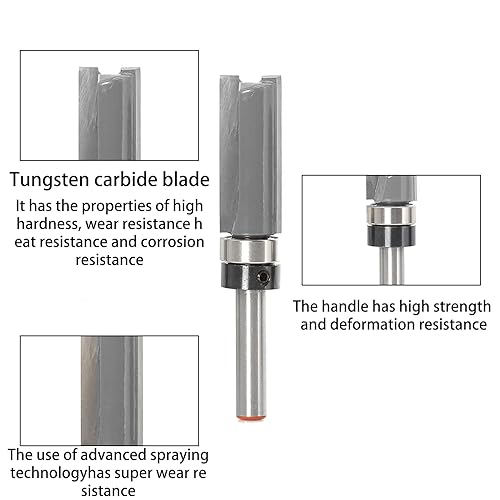 Pattern Flush Trim Router Bits Set 1/4'' Shank, 9PCS Carbide Tipped Template Top Bearing Flush Cut Router Bit, Straight Flush Trim Bit, Wood Milling Cutter for Trimming