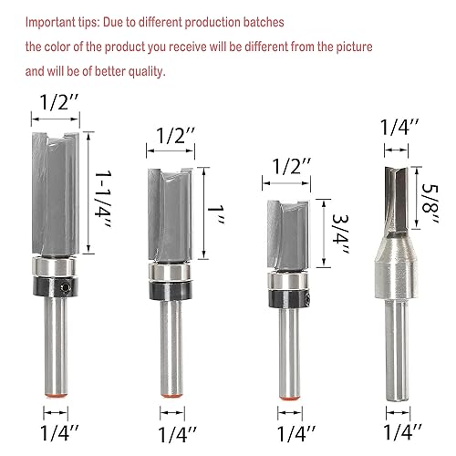 Pattern Flush Trim Router Bits Set 1/4'' Shank, 9PCS Carbide Tipped Template Top Bearing Flush Cut Router Bit, Straight Flush Trim Bit, Wood Milling Cutter for Trimming