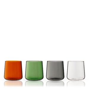 Viski Aurora Tumblers Colored Wine Glasses - Tinted Fun Cocktail Glasses in Clear, Grey, Green, and Amber - Dishwasher Safe 10.5 Oz Set of 4