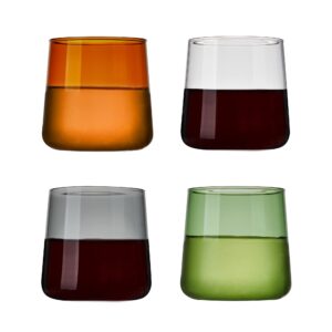 Viski Aurora Tumblers Colored Wine Glasses - Tinted Fun Cocktail Glasses in Clear, Grey, Green, and Amber - Dishwasher Safe 10.5 Oz Set of 4