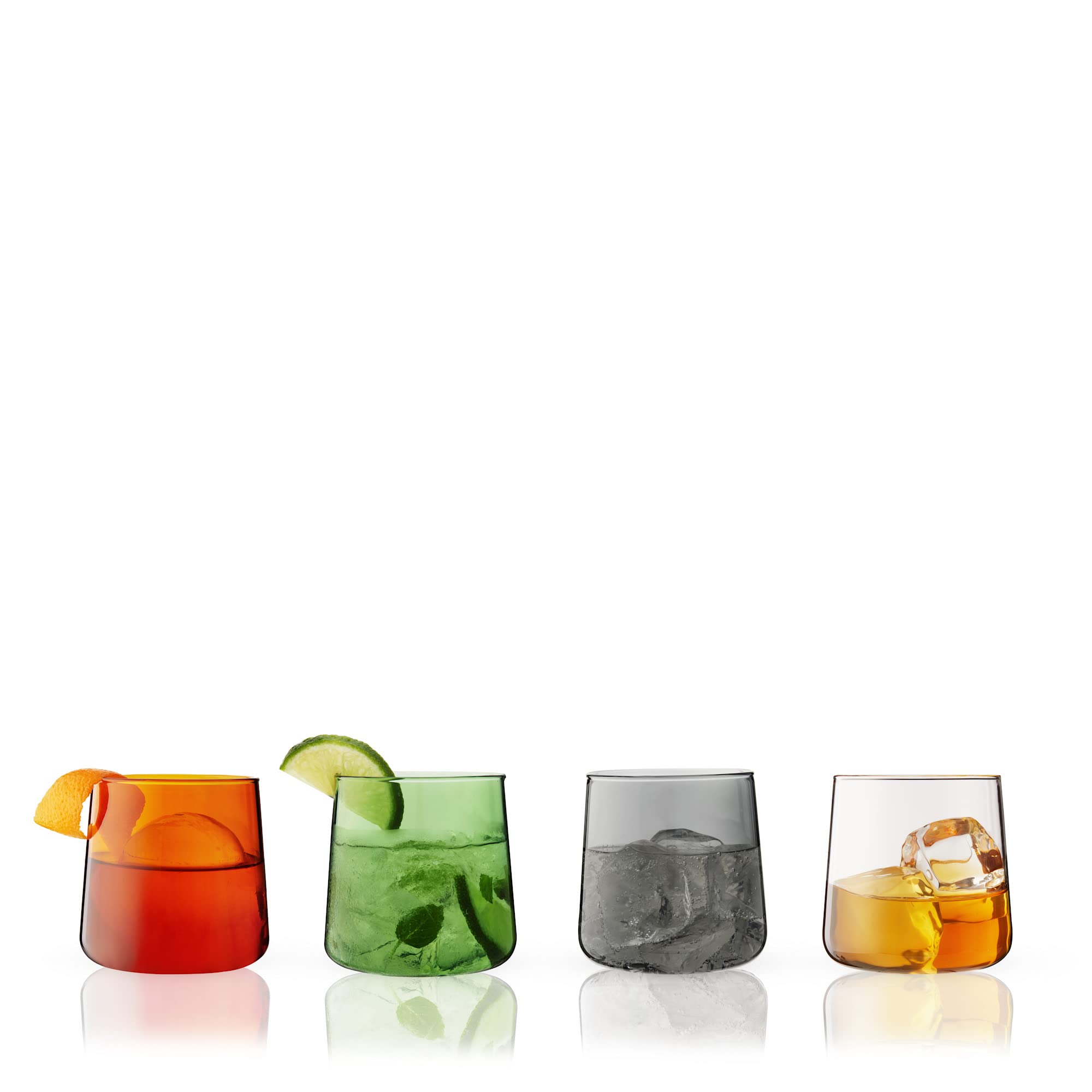 Viski Aurora Tumblers Colored Wine Glasses - Tinted Fun Cocktail Glasses in Clear, Grey, Green, and Amber - Dishwasher Safe 10.5 Oz Set of 4