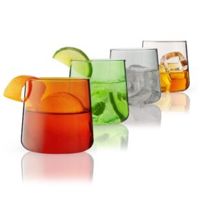 Viski Aurora Tumblers Colored Wine Glasses - Tinted Fun Cocktail Glasses in Clear, Grey, Green, and Amber - Dishwasher Safe 10.5 Oz Set of 4