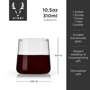 Viski Aurora Tumblers Colored Wine Glasses - Tinted Fun Cocktail Glasses in Clear, Grey, Green, and Amber - Dishwasher Safe 10.5 Oz Set of 4