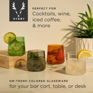 Viski Aurora Tumblers Colored Wine Glasses - Tinted Fun Cocktail Glasses in Clear, Grey, Green, and Amber - Dishwasher Safe 10.5 Oz Set of 4