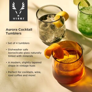 Viski Aurora Tumblers Colored Wine Glasses - Tinted Fun Cocktail Glasses in Clear, Grey, Green, and Amber - Dishwasher Safe 10.5 Oz Set of 4