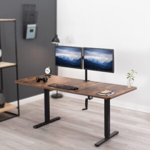 VIVO Manual Height Adjustable 71 x 30 inch Stand Up Desk, Rustic Vintage Brown Table Top, Black Frame, Standing Workstation with Foldable Handle, DESK-KIT-MB7N