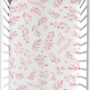 Sweet Jojo Designs Blush Pink and White Floral Leaf Girl Fitted Crib Sheet Baby or Toddler Bed Nursery - Boho Chic Bohemian Watercolor Botanical Flower Woodland Tropical Garden Leaves Pastel Nature