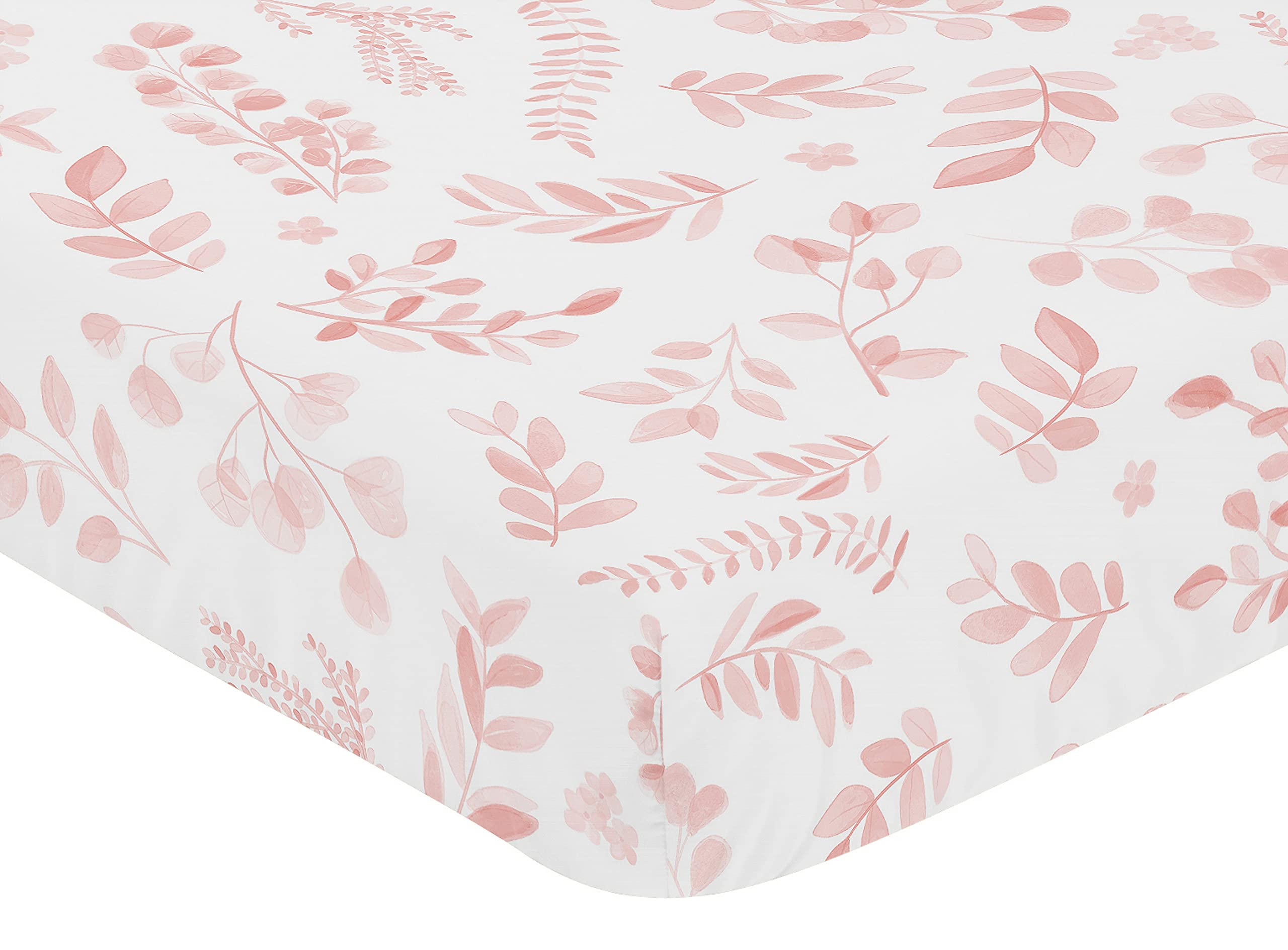 Sweet Jojo Designs Blush Pink and White Floral Leaf Girl Fitted Crib Sheet Baby or Toddler Bed Nursery - Boho Chic Bohemian Watercolor Botanical Flower Woodland Tropical Garden Leaves Pastel Nature