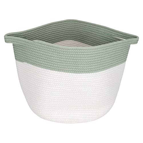 Nat & Jules 12 inch Flexible Woven Fabric Storage Basket: Organize Your Home Office, Linen Closet, Living Room Open Storage, or Soft Flexible Container, Two Tone Cream and Sage Green