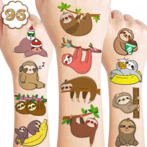 sloth temporary tattoos birthday themed party supplies favors decorations cute stickers tattoo 8 sheets 96 pcs gifts for girl kids boys decor class school reward carnival christmas