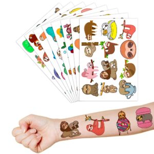 Sloth Temporary Tattoos Birthday Themed Party Supplies Favors Decorations Cute Stickers Tattoo 8 Sheets 96 PCS Gifts for Girl Kids Boys Decor Class School Reward Carnival Christmas