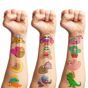 Sloth Temporary Tattoos Birthday Themed Party Supplies Favors Decorations Cute Stickers Tattoo 8 Sheets 96 PCS Gifts for Girl Kids Boys Decor Class School Reward Carnival Christmas