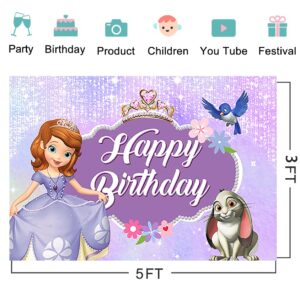 Purple Princess Backdrop for Birthday Party Supplies 5x3ft Princess Sofia Photo Backgrounds Sofia Theme Baby Shower Banner for Birthday Cake Table Decoration