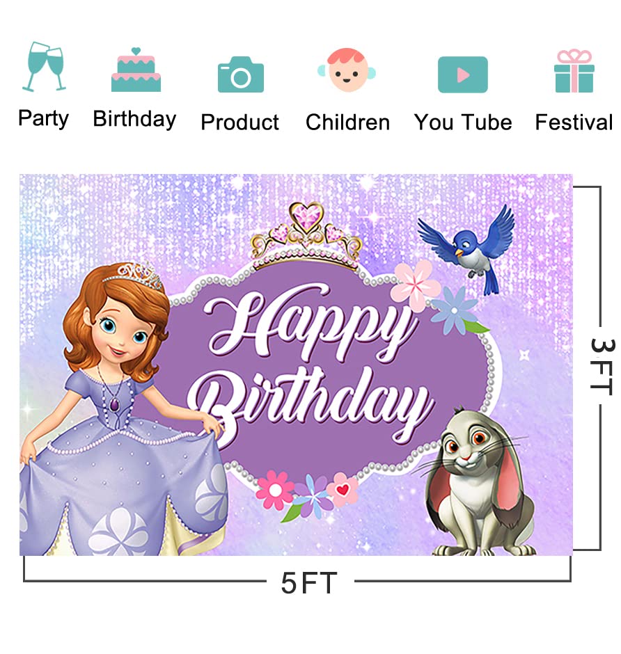 Purple Princess Backdrop for Birthday Party Supplies 5x3ft Princess Sofia Photo Backgrounds Sofia Theme Baby Shower Banner for Birthday Cake Table Decoration