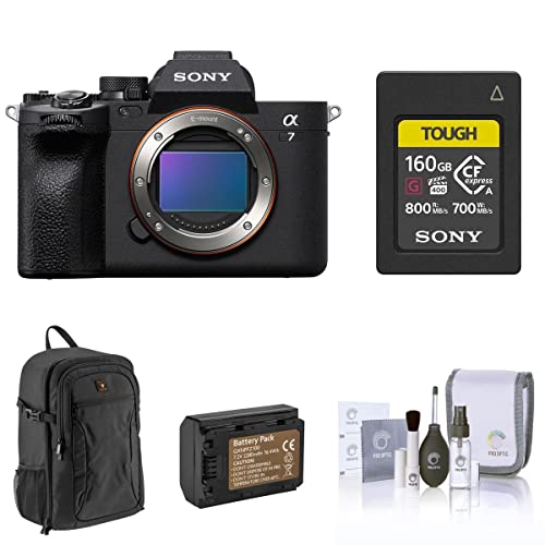 Sony Alpha a7 IV Full Frame Mirrorless Interchangeable Lens Digital 4K Camera, Black - Bundle with 160GB CFexpress Card, Backpack, Extra Battery, Cleaning Kit