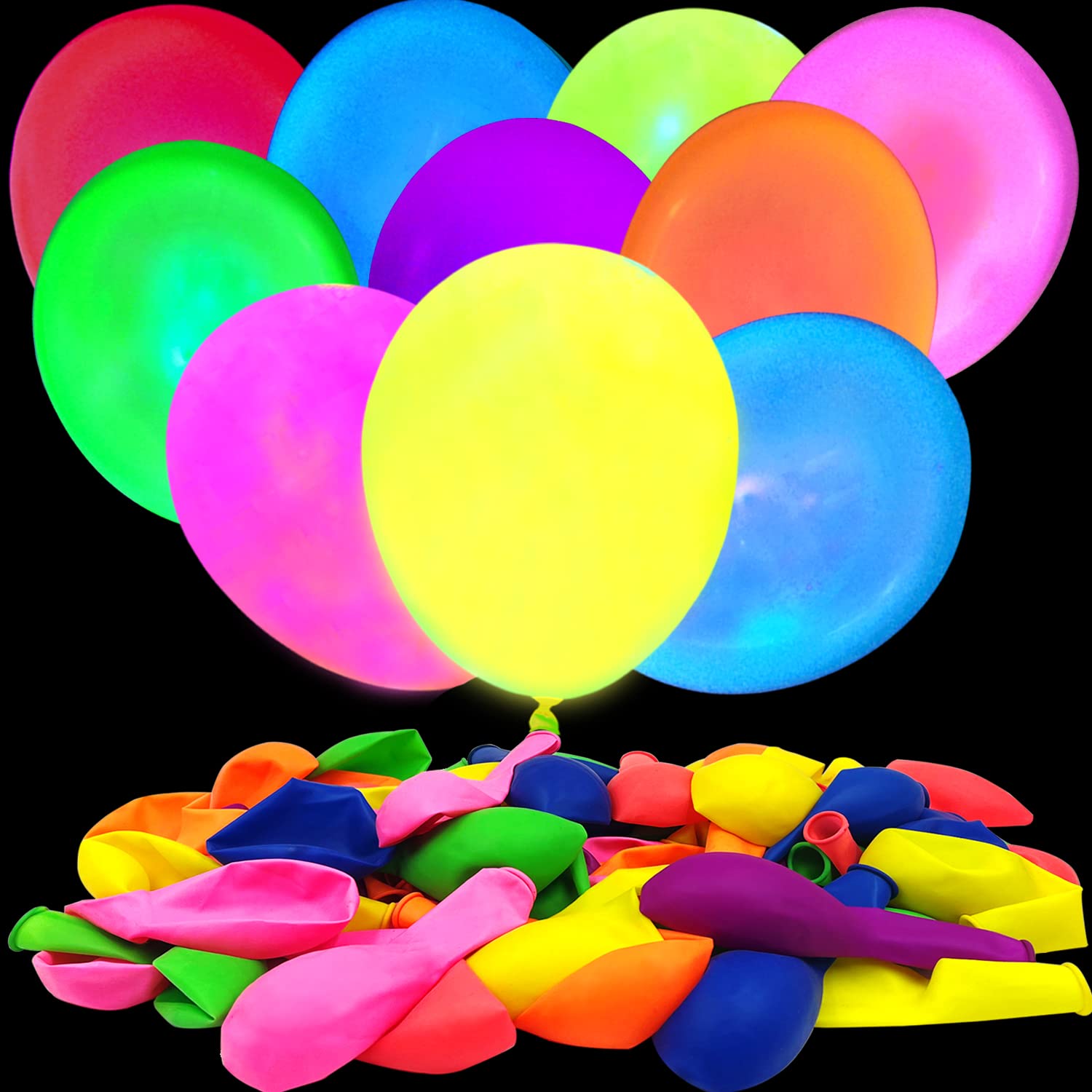 110 Pieces UV Neon Balloons Glow in the Dark Balloons Neon Party Supplies Black Light Balloons for Glow Party Helium Fluorescent Latex Neon Balloons for Kids Birthday Party Decoration