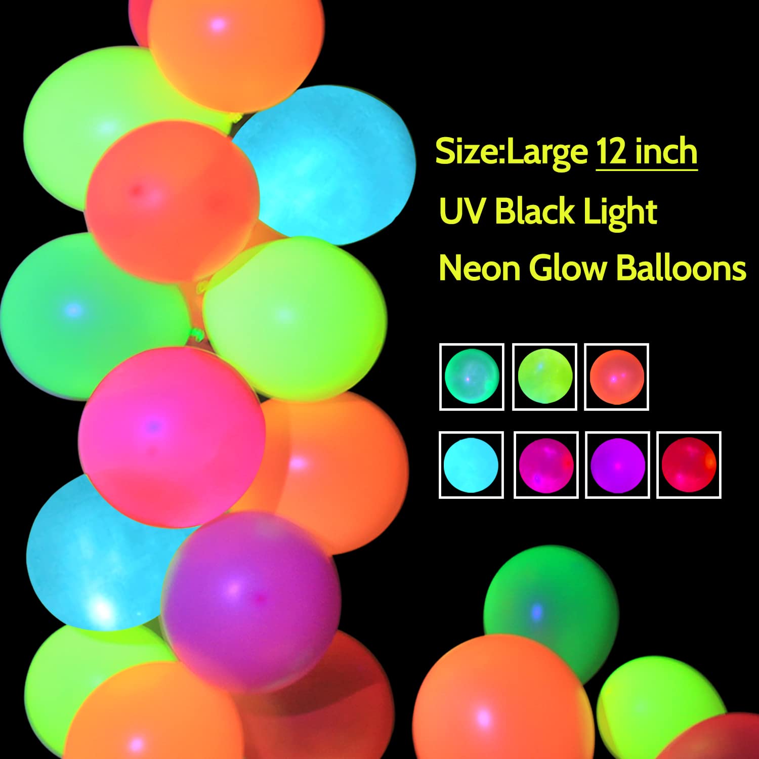 110 Pieces UV Neon Balloons Glow in the Dark Balloons Neon Party Supplies Black Light Balloons for Glow Party Helium Fluorescent Latex Neon Balloons for Kids Birthday Party Decoration