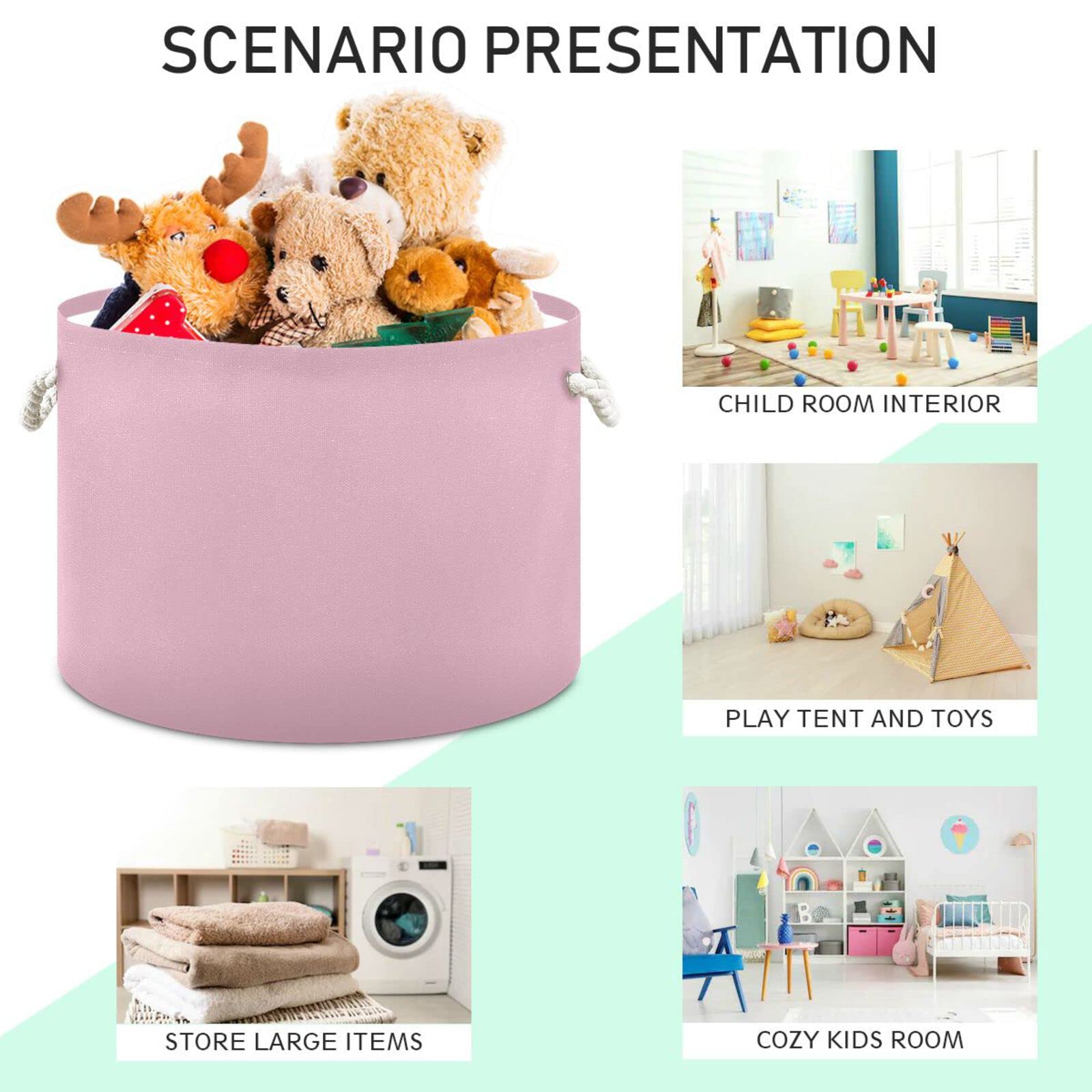 Kigai Pink Solid Color Cotton Rope Basket Large Round Baby Laundry Basket Toy Blanket Books Storage Bin