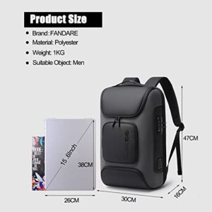 FANDARE Anti-theft Backpack Business Laptop Handbag Travel Large Daypacks fits 15.6 Inch Laptop with USB Charging Port Computer Bag for Women Men Waterproof Rucksack Grey