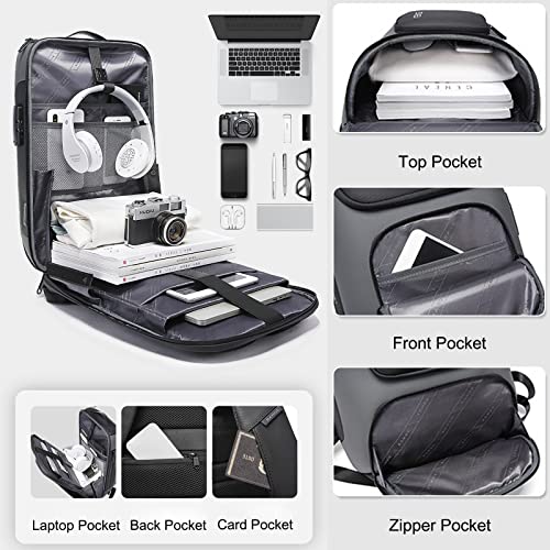 FANDARE Anti-theft Backpack Business Laptop Handbag Travel Large Daypacks fits 15.6 Inch Laptop with USB Charging Port Computer Bag for Women Men Waterproof Rucksack Grey