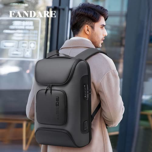 FANDARE Anti-theft Backpack Business Laptop Handbag Travel Large Daypacks fits 15.6 Inch Laptop with USB Charging Port Computer Bag for Women Men Waterproof Rucksack Grey