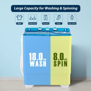 Homguava 26Lbs Capacity Portable Washing Machine Washer and Dryer Combo Twin Tub Laundry 2 In 1 Washer(18Lbs) & Spinner(8Lbs) Built-in Gravity Drain Pumpfor Apartment,Dorms,RV Camping (blue+white)