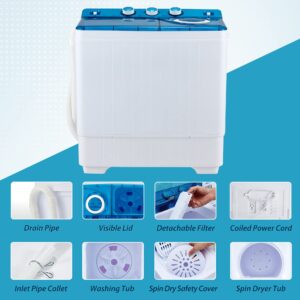 Homguava 26Lbs Capacity Portable Washing Machine Washer and Dryer Combo Twin Tub Laundry 2 In 1 Washer(18Lbs) & Spinner(8Lbs) Built-in Gravity Drain Pumpfor Apartment,Dorms,RV Camping (blue+white)