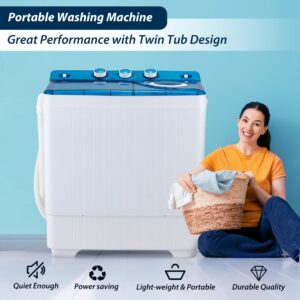 Homguava 26Lbs Capacity Portable Washing Machine Washer and Dryer Combo Twin Tub Laundry 2 In 1 Washer(18Lbs) & Spinner(8Lbs) Built-in Gravity Drain Pumpfor Apartment,Dorms,RV Camping (blue+white)