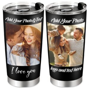 personalized stainless steel photo coffee tumbler mug - 20oz custom gift for christmas, anniversary, birthday