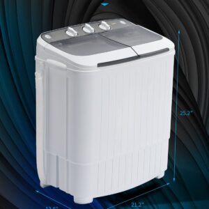 TABU 17.6Ibs Portable Washing Machine, Compact Washer Machine, Mini Washing Machine, Twin Tub Washer and Spiner, Ideal for Dorms, Apartments, RVs, Camping etc (White & Grey)