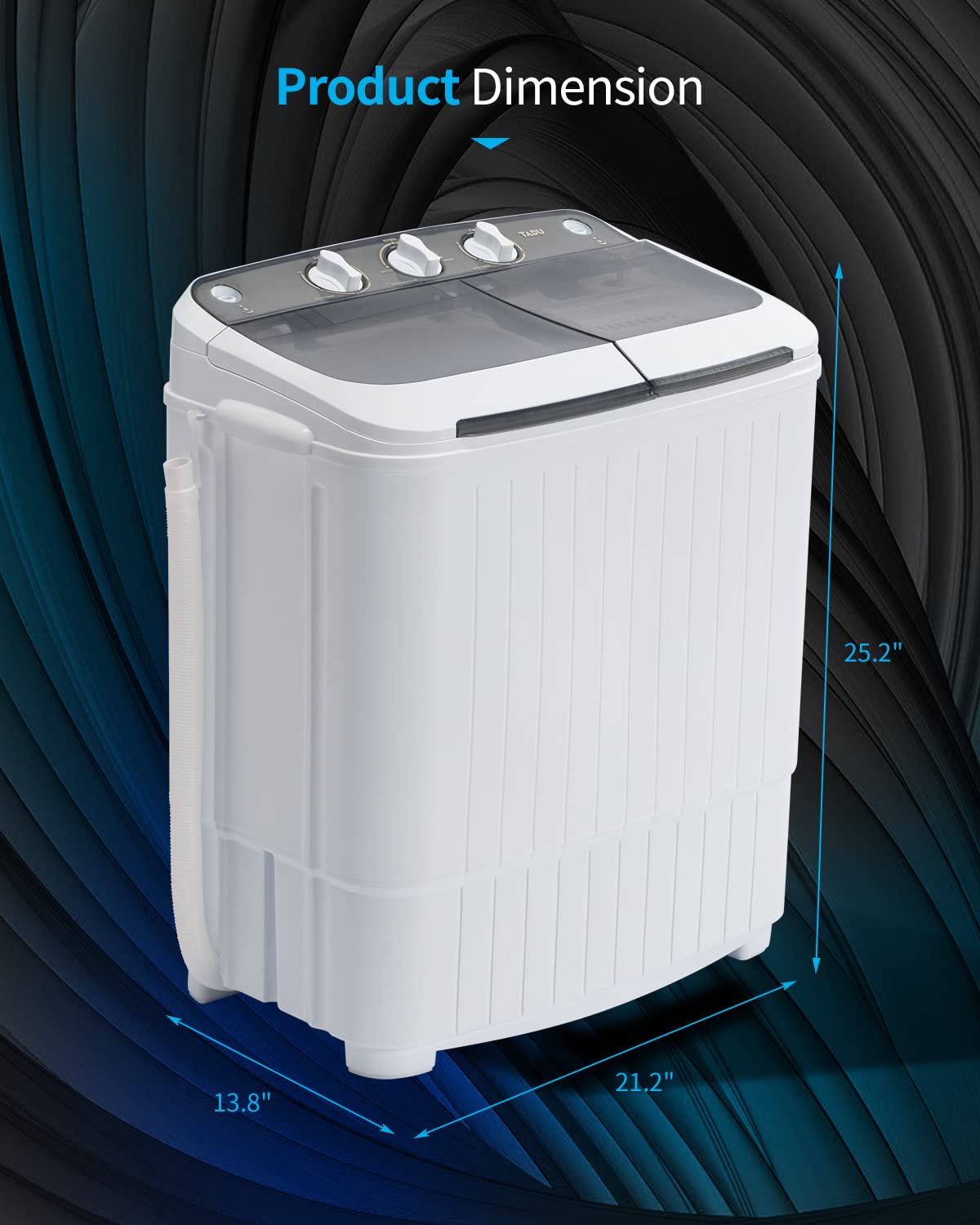 TABU 17.6Ibs Portable Washing Machine, Compact Washer Machine, Mini Washing Machine, Twin Tub Washer and Spiner, Ideal for Dorms, Apartments, RVs, Camping etc (White & Grey)