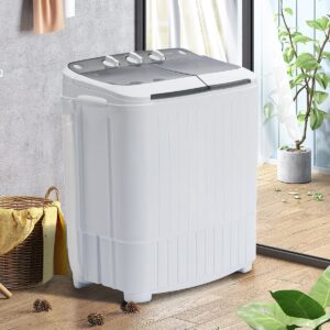 TABU 17.6Ibs Portable Washing Machine, Compact Washer Machine, Mini Washing Machine, Twin Tub Washer and Spiner, Ideal for Dorms, Apartments, RVs, Camping etc (White & Grey)