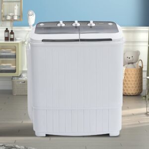 TABU 17.6Ibs Portable Washing Machine, Compact Washer Machine, Mini Washing Machine, Twin Tub Washer and Spiner, Ideal for Dorms, Apartments, RVs, Camping etc (White & Grey)