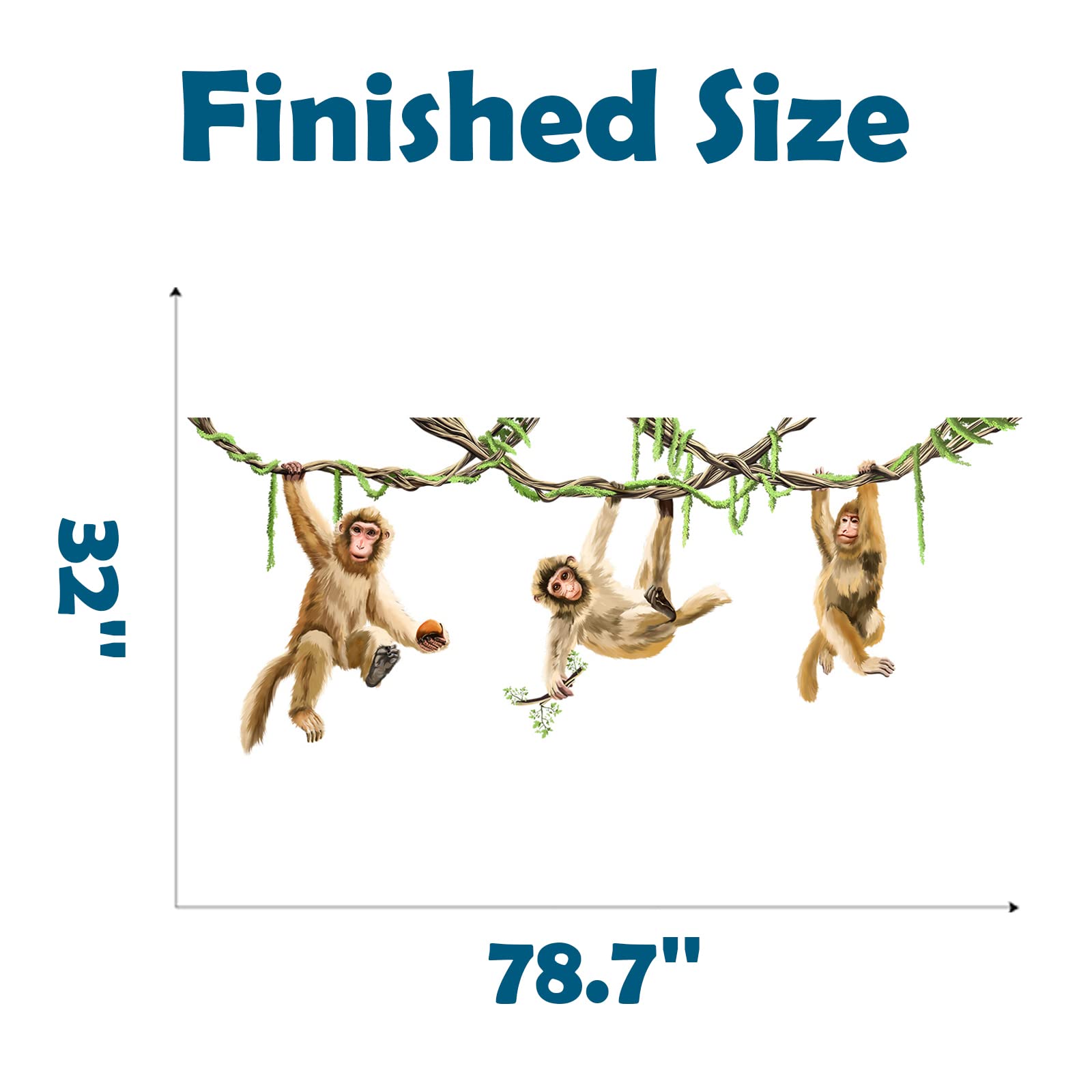 RoyoLam 78.7'' x 32'' Large Monkeys Hanging on Vines Wall Decal Nursery Macaque Animal Wall Sticker Removable Peel and Stick Wall Art Decor for Kids Baby Classroom Preschool Living Room Bedroom School