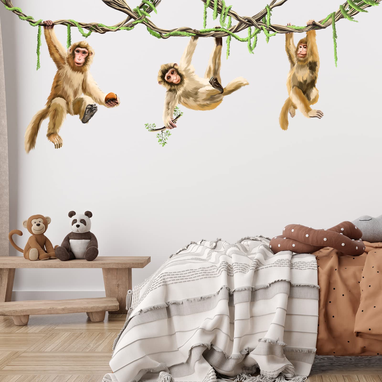 RoyoLam 78.7'' x 32'' Large Monkeys Hanging on Vines Wall Decal Nursery Macaque Animal Wall Sticker Removable Peel and Stick Wall Art Decor for Kids Baby Classroom Preschool Living Room Bedroom School