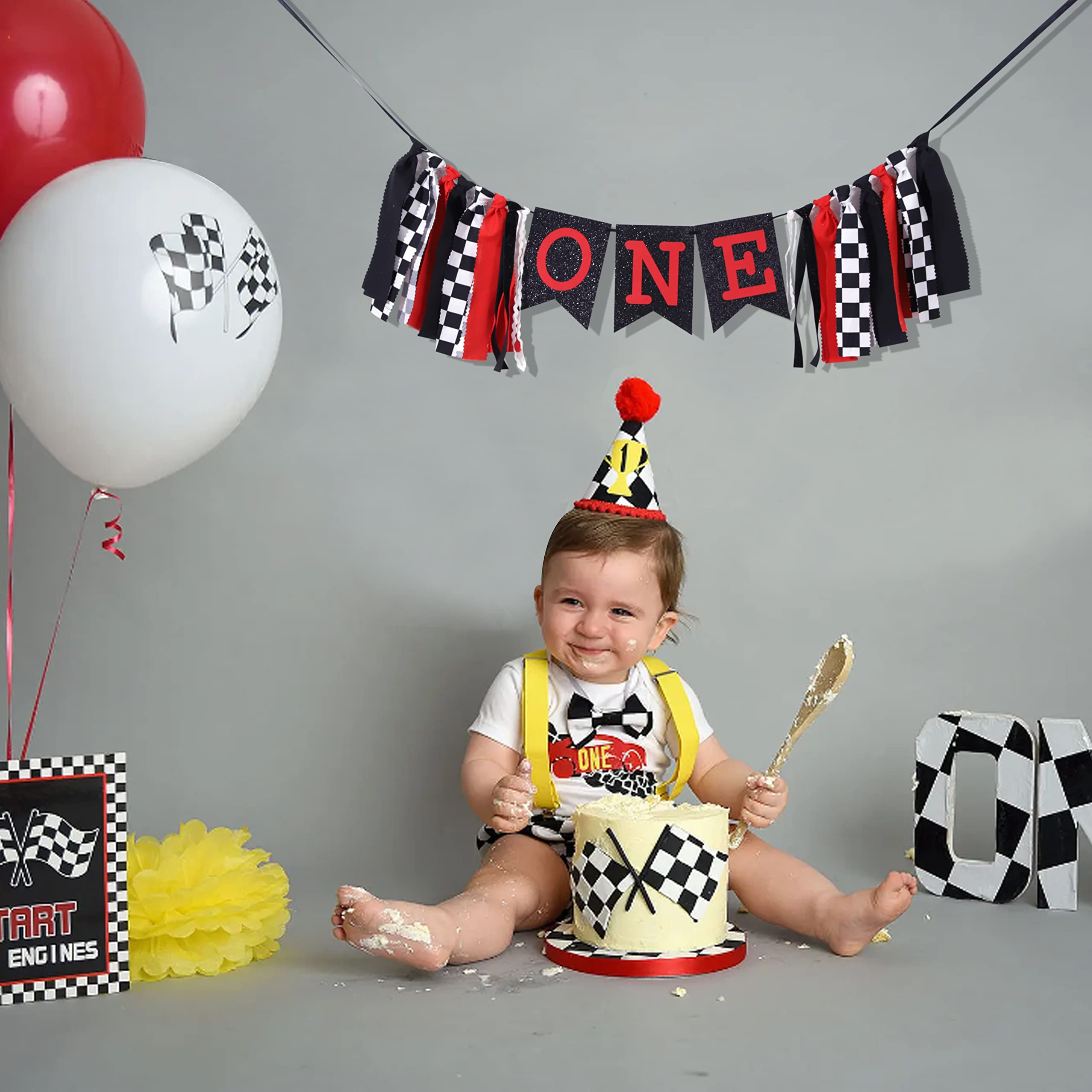 Racing High Chair Banner,Racing First/1st Birthday Party Decorations,racing First/1st High Chair Banner,checkered Flag Racing Birthday Decorations, Race Car First Birthday Cake Smash Photo Props