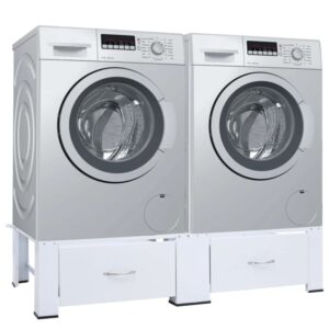 vidaXL Washing and Drying Machine Pedestal with Pull-Out Shelves White