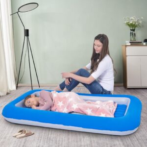 RAPTAVIS Kids Air Mattress Inflatable Toddler Travel Bed with Sides,Blue