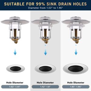 Bathroom Sink Drain Stopper, Pop Up Drain Stopper for Bathroom Sink with Anti-Clogging Filter Basket, 2 in 1 Brass Sink Drain Plug Strainer Universal for 1.02-1.96 in Basin Drain Holes