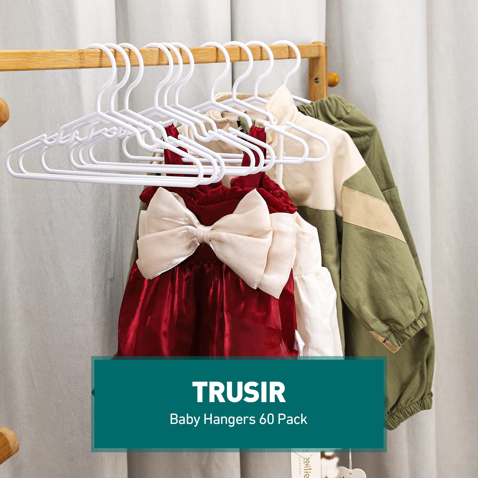 trusir Kids Hangers 50 Pack - 11. 5 Inch Baby Hangers for Closet - White Hangers for Closet - Toddler Hangers for Clost & Child Clothes for Clost - Ideal for Baby Standard Use (White)