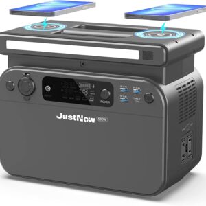 JustNow Portable Power Station 345.6Wh Dual Wireless Charging Port LiFePO4 Battery With 580W(Surge 1000W) 110V AC Outlet Backup Battery Generator for Home Outdoor Camping Emergency, (JNG500-FS01)