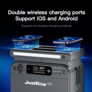 JustNow Portable Power Station 345.6Wh Dual Wireless Charging Port LiFePO4 Battery With 580W(Surge 1000W) 110V AC Outlet Backup Battery Generator for Home Outdoor Camping Emergency, (JNG500-FS01)