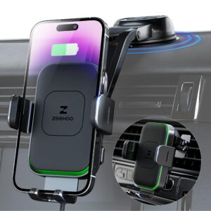 wireless car charger, zeehoo duoxx dual coils 15w fast charging auto-clamping car mount, dashboard, vent charging phone holder smart sensor cradle for iphone 15 14 13 12, s23 ultra, z flip4 3, etc