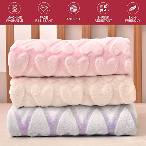 Bertte Plush Baby Blanket for Boys Girls | Swaddle Receiving Blankets Super Soft Warm Lightweight Breathable for Infant Toddler Crib Stroller - 33"x43" Large, Lavender Hearts Embossed