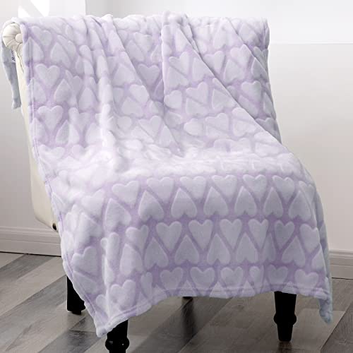 Bertte Plush Baby Blanket for Boys Girls | Swaddle Receiving Blankets Super Soft Warm Lightweight Breathable for Infant Toddler Crib Stroller - 33"x43" Large, Lavender Hearts Embossed