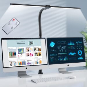 zrfmib led desk lamp, 24w double head desk lamp with clamp, modern eye caring architect lamp with 5 color modes and 5 dimmable, for workbench, monitor, reading, home office