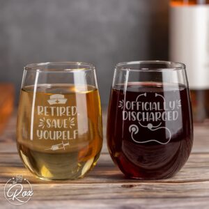 On The Rox Drinks Nurse Gifts for Women - 17 Oz Retired Nurse Stemless Wine Glass Set of 2 - Funny RN Gifts for Nurses - Retirement Gifts For Former Nurses - Nurse Gifts for Women and Men