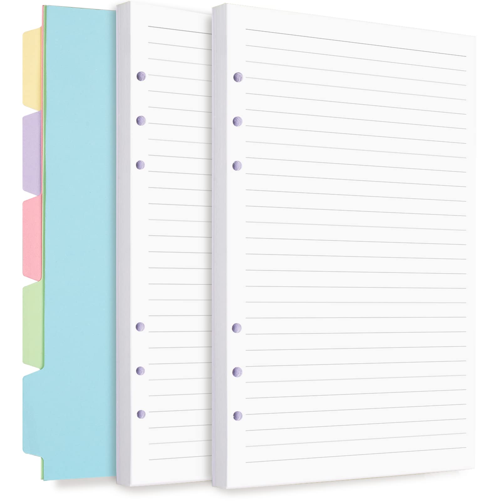 A5 Refill Paper, Planner Inserts for A5 Binder Budget Planner Journals Notebook, 6 Ring Loose Leaf Lined Paper with Binder Dividers, 240 Pages (A5, White Paper)